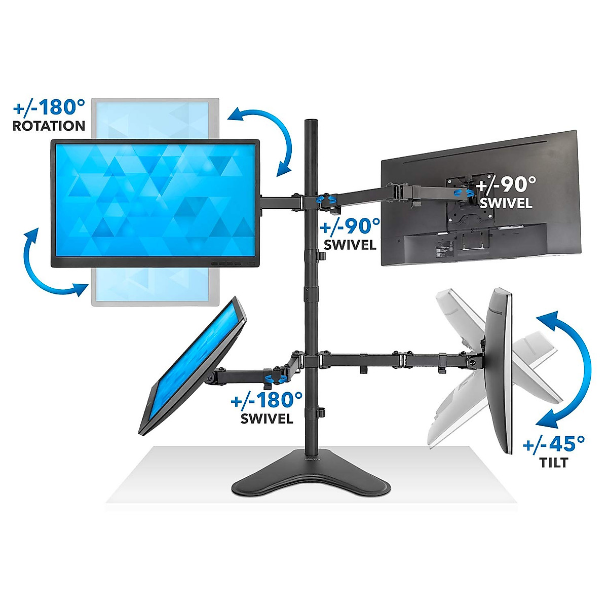 Mount-It! Quad Monitor Stand | Height Adjustable Free Standing 4 Screen Mount | Fits Monitors up to 32 Inches | Black, Steel | MI-2784