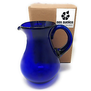 Mexican Hand Blown Glass Pitcher – Cobalt - Juice, Margaritas, Water, Lemonade (84 oz)