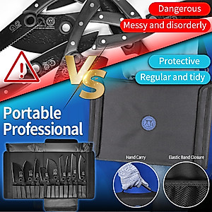 XYJ Professional Black Kitchen Knife Set with High-Carbon Steel Forged Blades, Chef's Knife, Cleaver, Carving Knife, Nakiri, Full Tang Design, Includes Carrying Bag & Poultry Scissors,Christmas Gifts