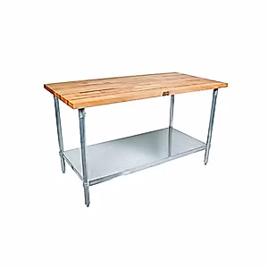 John Boos JNS02 Maple Top Work Table with Galvanized Steel Base and Adjustable Galvanized Lower Shelf, 48" Long x 24" Wide x 1-1/2" Thick
