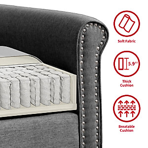 PUREMIND Sofa Couch, Linen Fabric 3 Seat Comfy Couches for Living Room, Mid Century Modern Couch with Solid Wood Frame and 4 Gourd Shapes Legs, Soft Cushion Sofa for Home/Apartment(Dark Gray)