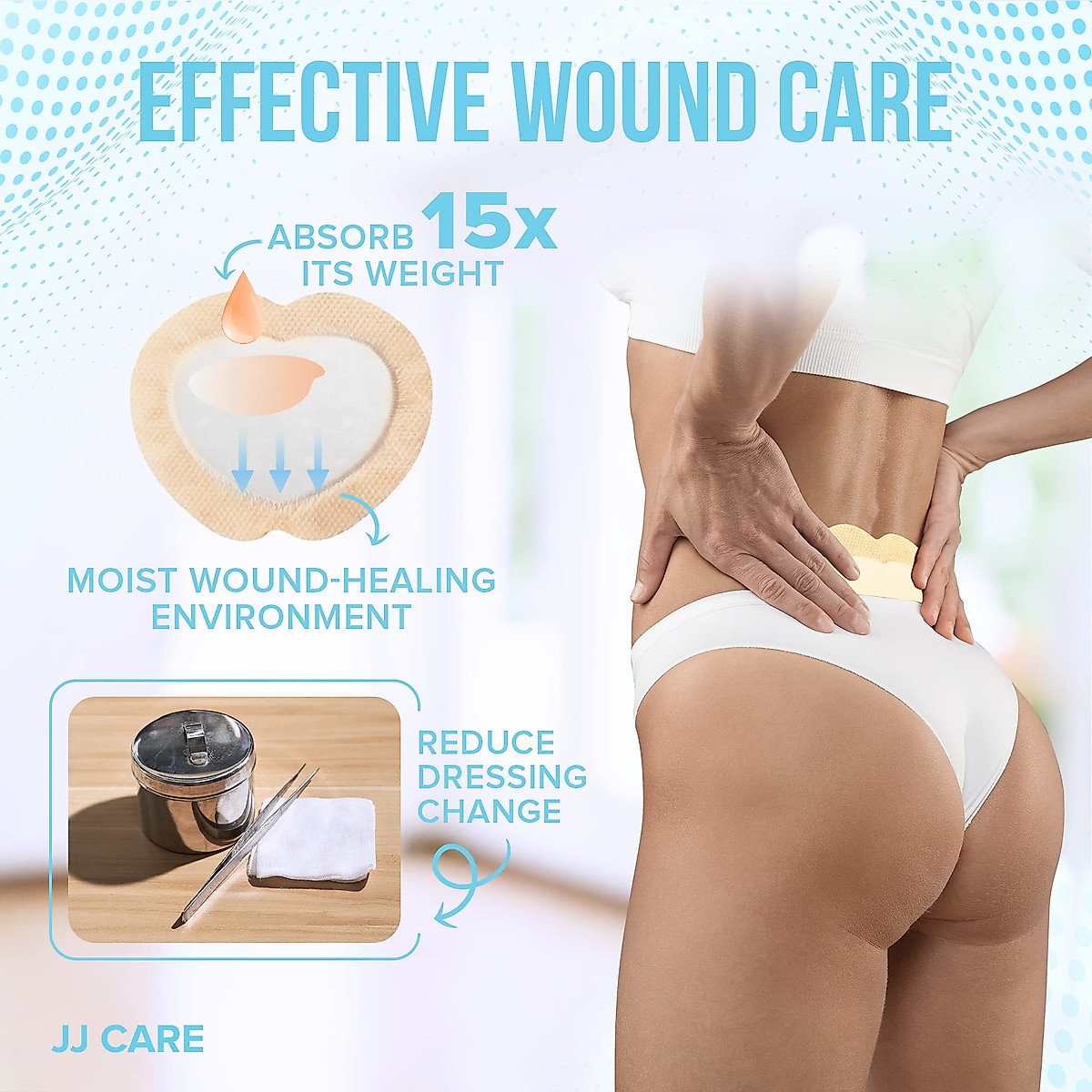 JJ CARE Sacrum Silicone Foam Dressing with Border 7x7 [Pack of 10], Waterproof Sacral Foam Dressing for Wounds, Absorbent Bed Sore Bandages, Sacral Wound Dressing with Silicone Adhesive Border