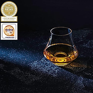 Whiskey Stones & Premium Crystal Nosing Glass Gift Set - 6 Handcrafted Granite Round Sipping Rocks - Tumbler for Whiskey, Scotch, Bourbon Tasting - Hardwood Presentation Tray - Gold Foil Box by Rocks