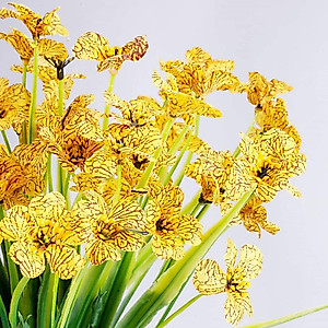 10 Bundles Artificial Flowers Outdoor UV Resistant Plastic Plant Silk Flower, Faux Fake Flower Greenery Shrub Plant Indoor Outdoor Hanging Planter Home Garden Porch Window Box Decor (Yellow)