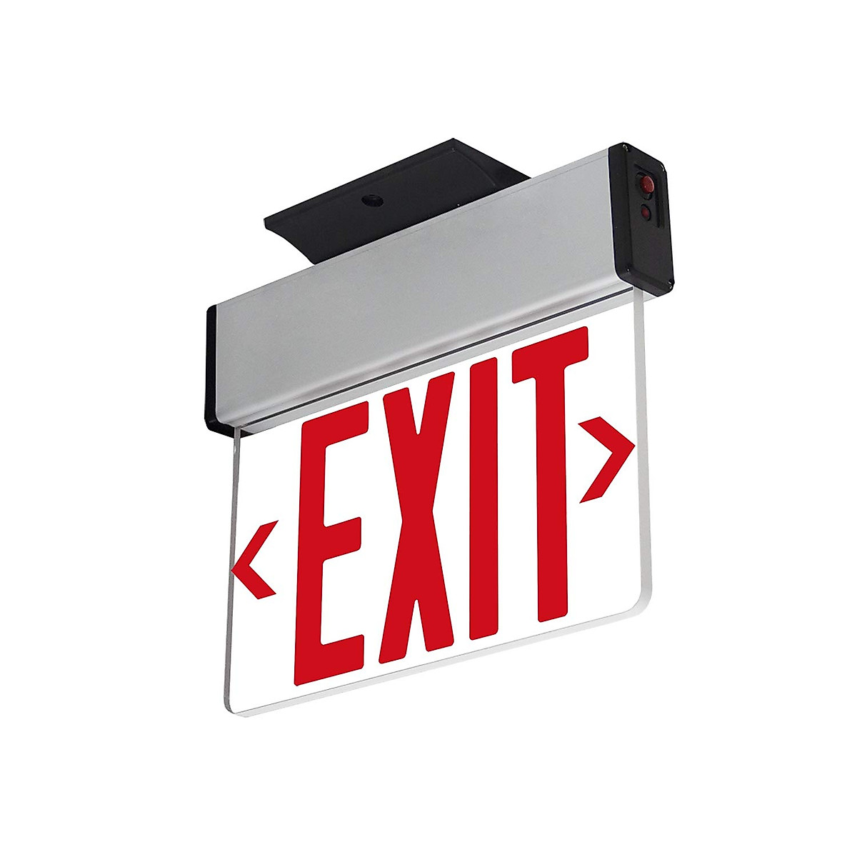 LFI Lights | Edge-Lit Red Exit Sign | Modern Design Brushed Aluminum Housing | All LED | Single-Sided Clear Acrylic Panel | Hardwired with Battery Backup | UL Listed | ELSM-R