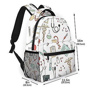 Nurse Doctor Medicine Laptop Backpack Casual Large Teen Girls Women Kids School Bags Fashion Cute Bookbag School Student Computer Backpacks Travel Hiking Camping Daypack