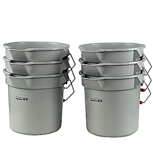 Zopnny 6 Pcs 14-Quart Sturdy Pail Bucket for Cleaning, Plastic Household Mopping Bucket, Roughneck Round Industrial Bucket Pail with Handle, Grey