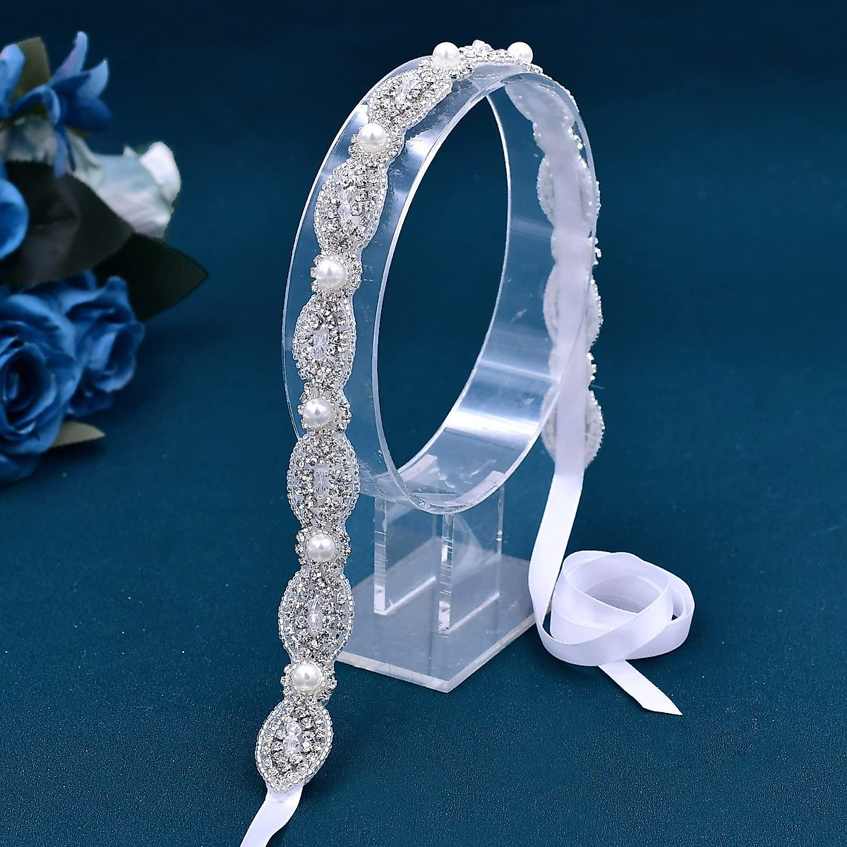 azaleas Bridal Belt with Rhinestones Wedding Dress Belt Pearl Headband Bride Bridesmaids Sash(S435)