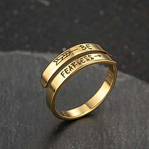 2 Pcs Inspirational Faith Rings for Women Adjustable Cross Open Statement Spiral Wrap Twist Ring Couple Promise Ring Birthday Gifts (BE FEARLESS-gold silver)