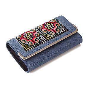 changnoi Unique Women's Wallet Fair Trade Thai Hmong Embroidered Fabric in Gray