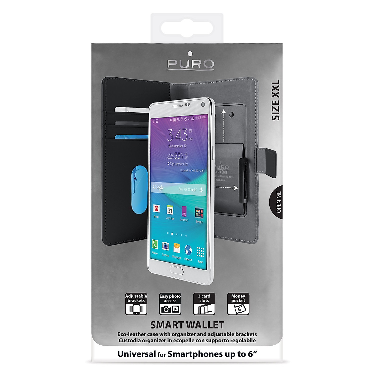 Puro Uni. Wallet PU XXL w/Sliding Holder&Card Slots -Black