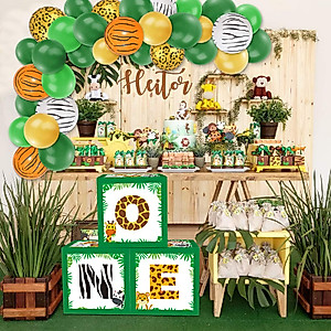 Jungle Animals Wild One Balloons Boxes Decoration Safari First Birthday Backdrop Blocks Decor for Baby Boys Girls B-Day Party Supplies Milestone One Year Anniversary Celebration Favor Ideas Set of 39