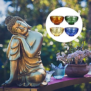 IMIKEYA 4pcs Tibetan Buddhist Water Offering Bowl Crystal Holy Water Bowl Religion Container Glass Buddha Cup Mini Votive Tealight Holder for Yoga Meditation Altar Buddhist