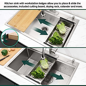 Homikit 33 x22 Inch Drop In Kitchen Sink, 16 Gauge Stainless Steel Topmount Single Bowl Kitchen Sinks with 2-Hole R10 Corner, 10" Deep Large Farmhouse Workstation Sink with Rinse Grid & Strainer Bags