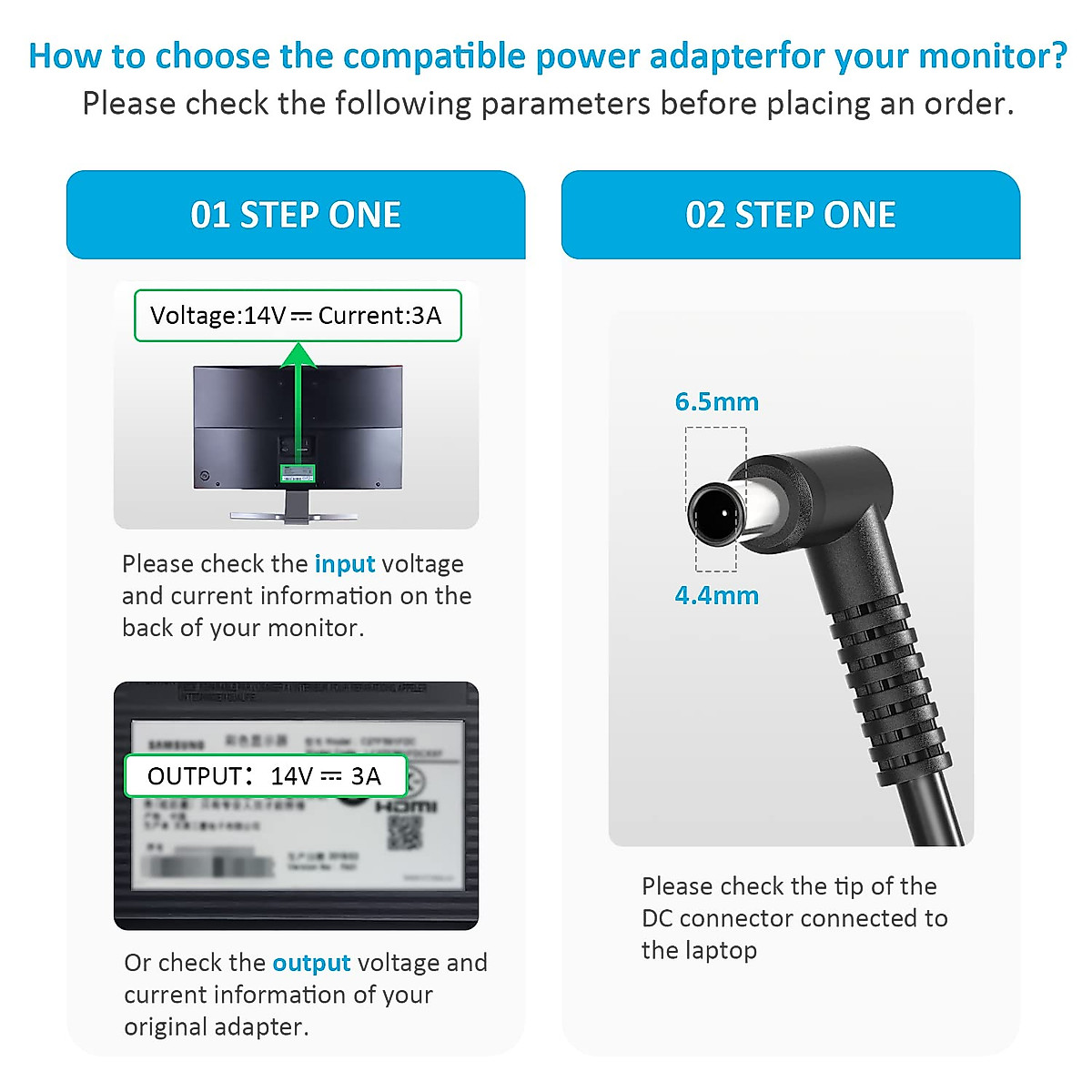 Basicvolt 14V Power Cord for Samsung Monitor 1.78A 2.14A 3A AC Adapter for Samsung SyncMaster 15 17 18 19 20 22 23 24 27 inch Screen LED LCD Monitor S24d300HL S27e510c TV Charger Power Supply Cable