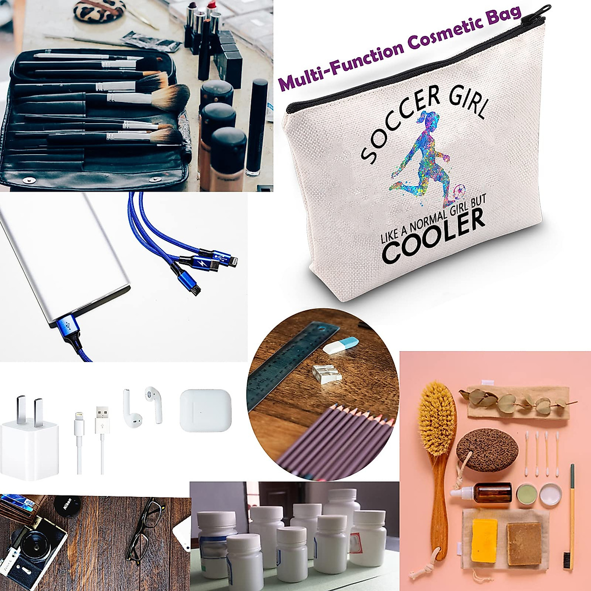 TSOTMO Soccer Cosmetic Bag Soccer Lovers Makeup Bag Soccer Player Gift Soccer Game Fans Gift Football Gift (Soccer G)