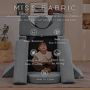 jela Kids Couch 14PCS Luxury, Floor Sofa Modular Furniture for Adults, Playhouse Play Set for Toddlers Babies, Foam Play Couch (Moonlight Grey, 57"x28"x18")