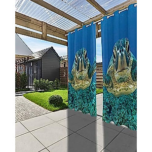 applebless Outdoor Curtains for Patio Sea Turtle Under Ocean Waterproof Outdoor Curtains 84 inches Long Gazebo Curtains Outdoor Waterproof Outside Drapes for Porch, Gazebo, Deck