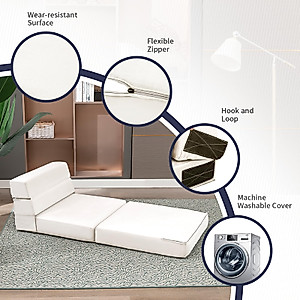 ZAFLY Folding Futon Sofa Bed Mattress, Modern Convertible Couch for Compact Living Room Office Apartment Space, Modular Sectional Sofa for Resting Camping-Beige,31.49x77.17Inches