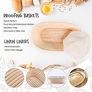 DOYOLLA Bread Proofing Baskets Set of 2, 10 inch Oval & 8.5 inch Round Dough Proofing Bowls w/Liners Perfect for Sourdough Bread Baking, Bakers Baking, Gifts for Bakers, Bread Making Kit