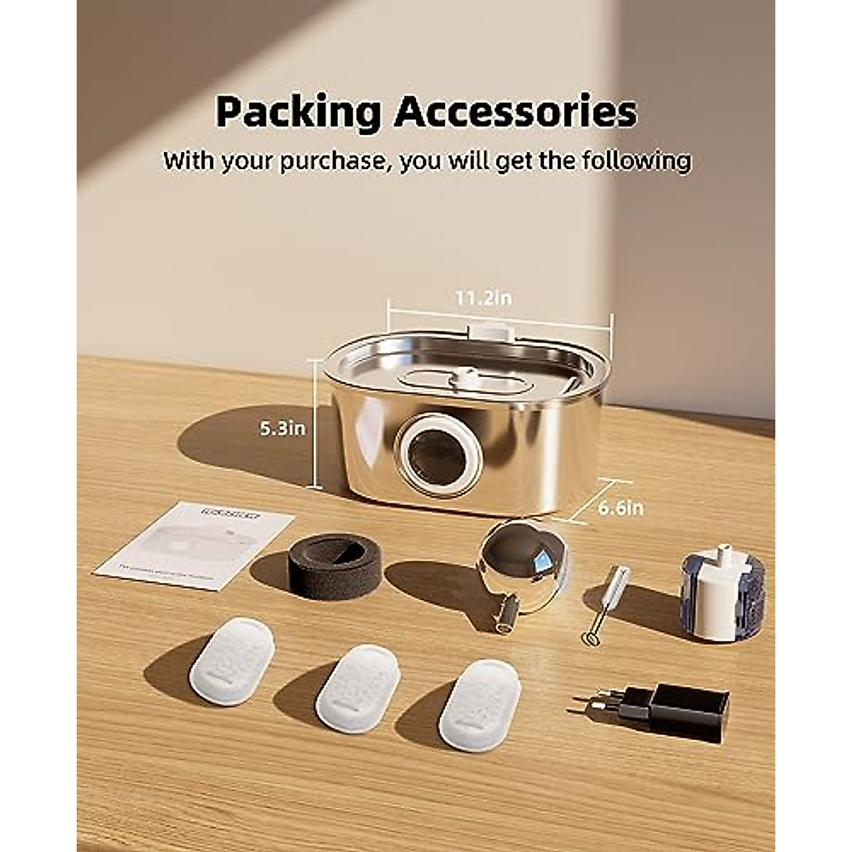 Cat Water Fountain Stainless Steel, 3.2L/108oz Super Quiet Cat Fountains for Drinking Cat Fountain Water Bowl with Water Level Window and LED Light Automatic Pet Water Fountain for Cats Dogs