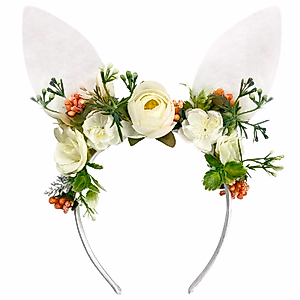 Bnikion Easter Floral Bunny Ears Headband Spring Woodland Flower Fairy Rabbit Hairband Wedding Party Birthday Supply