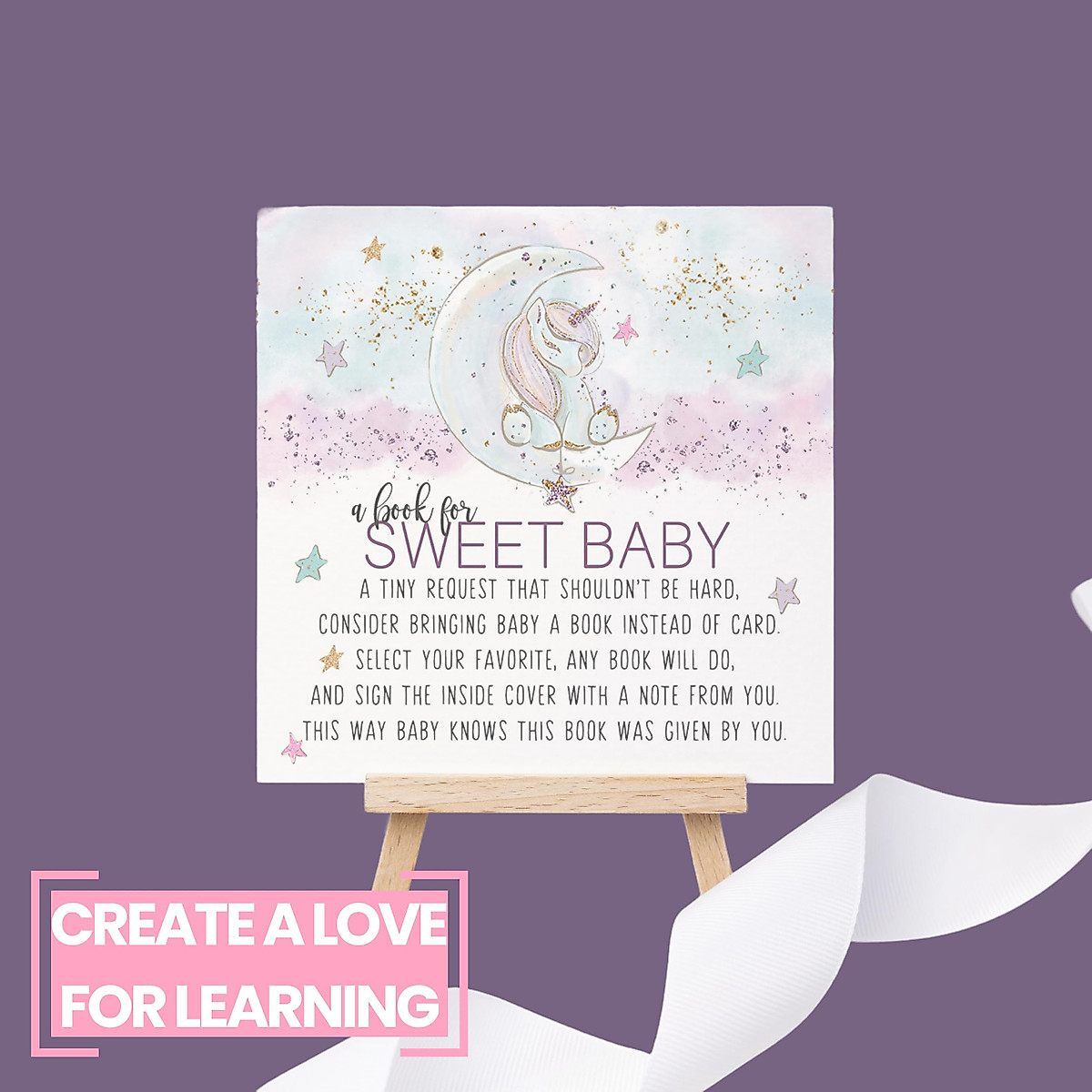 Unicorn Books for Baby Shower Cards - 25 Pack - Cute Invitation Inserts for Girls - Bring a Book Instead of Cards Poem - Storybook Theme Ideas