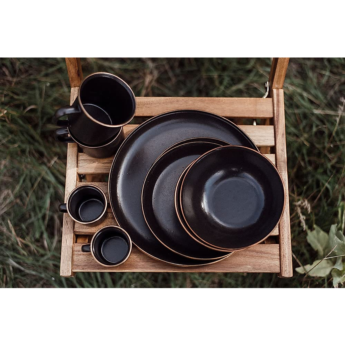 Barebones Enamel Bowls- Dishes Set of 2- Formal Enamel Bowl and Enamelware Set for Camping and Everyday Use- Charcoal