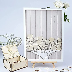 Wedding Guest Book Alternative Heart Drop Box, 16" * 12" White Wooden Rustic Display Shadow Picture Frame for Reception, Farmhouse Decoration Sign In Dropbox for Anniversary Baby Shower Birthday Party
