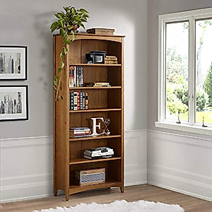 Camaflexi Shaker Style 6 Shelf Bookcase / Solid Wood / 72 inch Tall / Adjustable Shelving / Closed Back / Display Bookshelf for Living Room, Bedroom, Home and Office, Cherry