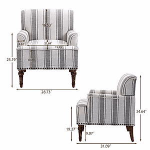 UIXE Stripe Accent Chair Arm Chair, Modern Nailhead Trim Club Armchair with Wood Legs, Comfy Living Room Single Sofa Reading Seat Bedroom Side Seating for Home Office, Gray