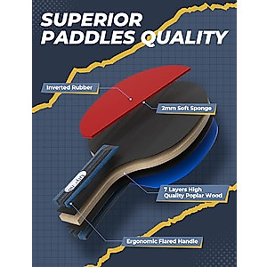 Glymnis Ping Pong Paddles Set of 4 Table Tennis Rackets with 8 Balls, Storage Case for Indoor Outdoor Table Tennis Paddle Game Accessories