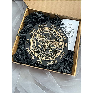 TheDarknessUnicorn Pendulum Wood Board with Natural Stone Sets Dowsing Divination Dowsing Crystal Metaphysical Message Board Black Cat Skull Moth Altar Board Divination Talking Board