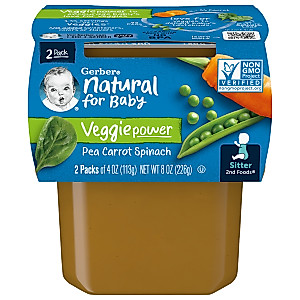 Gerber Baby Food Pea Carrot Spinach Puree, 4 Oz, 2 Pack Tubs