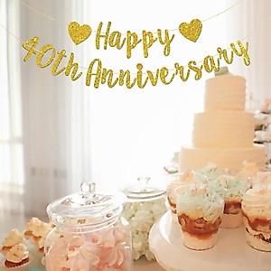 Talorine Happy 40th Anniversary Banner, 40th Wedding Anniversary, 40th Birthday, 40 Years Loved Party Decorations (Gold Glitter)