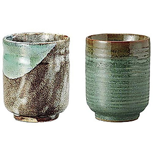 Mino Ware Japanese Traditional Yunomi Tea cups 8.45 Onces Set of 2 Authentic Aoshino Sensuji Design for Hot Green Tea Bancha Matcha Tea from Japan