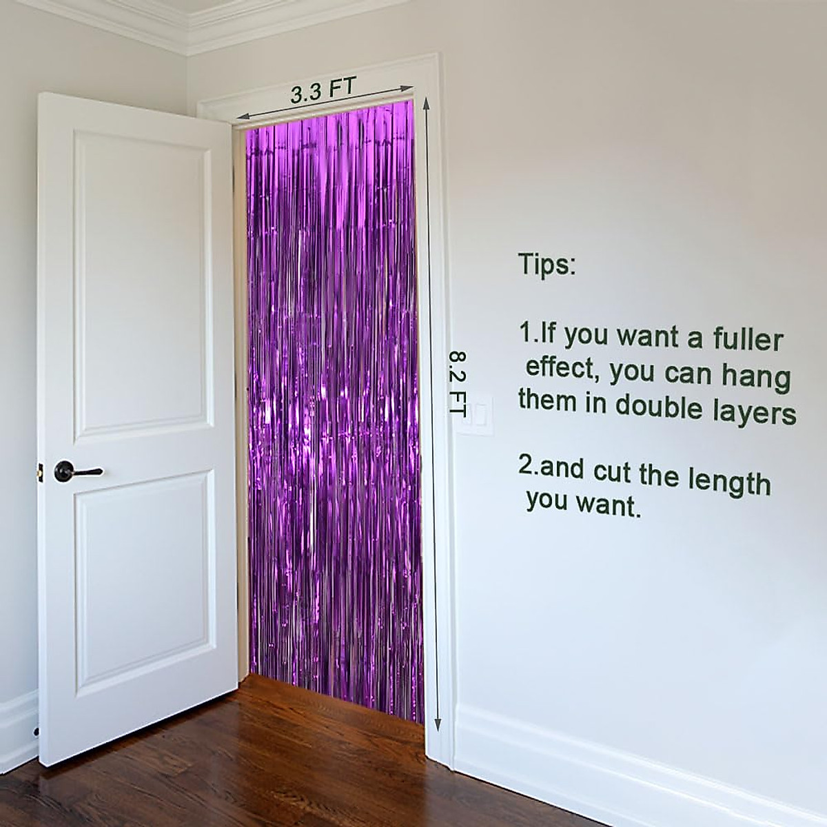 TOPPOT 2 Pack 3.3x8.2 ft Purple Foil Fringe Curtains Backdrop, Tinsel Curtain Backdrop, Streamer Backdrop for Birthday Party, Graduation and Most Common Holiday Party Decorations