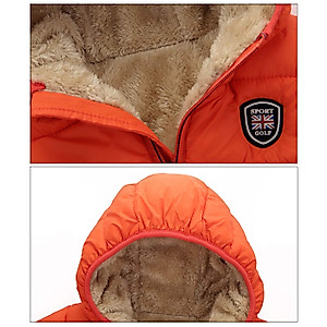 Happy Cherry Kids Winter Windproof Warm Coat Autumn Thick Fur Lined Outwear Hooded Zipper Jacket with Pockets for 2-3 Years, Orange