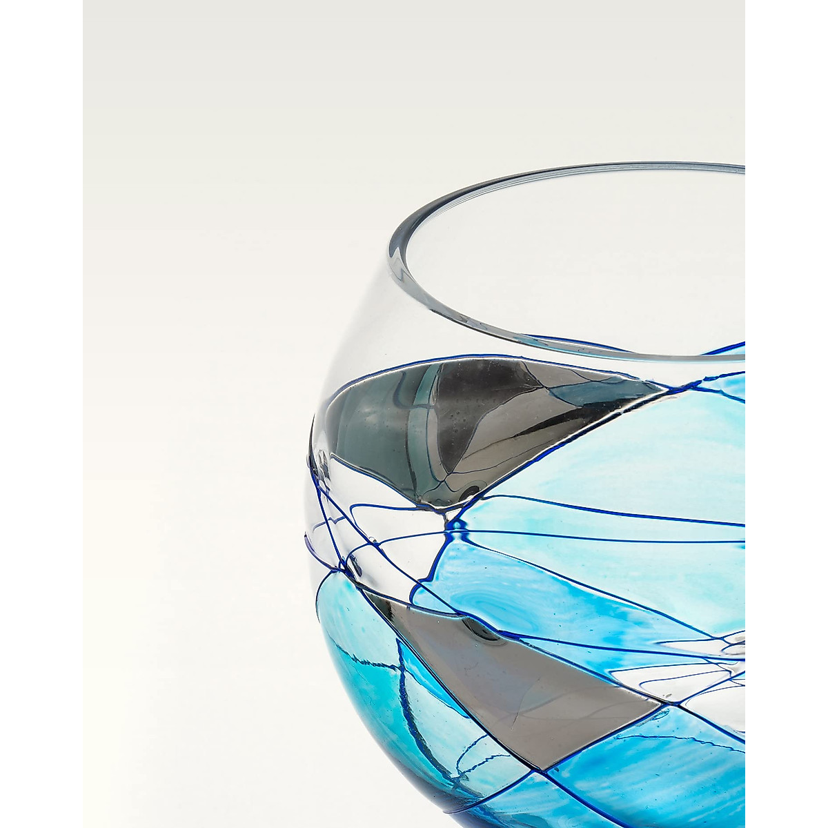 Antoni Barcelona Wine Glass Large Stem 21oz Mediterranean Art Handblown Handpainted Glassware Unique Gifts Ideas Women Men Birthday (Blue, Set 2)