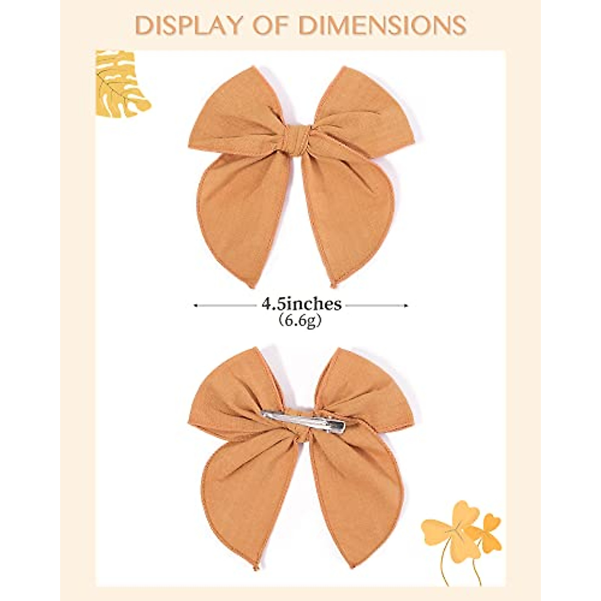 doboi 20PCS Fable Bows 4.5 Inch Hair Bows Clips Baby Girls Hair Clips Cotton Linen Bows for Girls Solid Color Hair Accessories for Baby Toddlers Kids