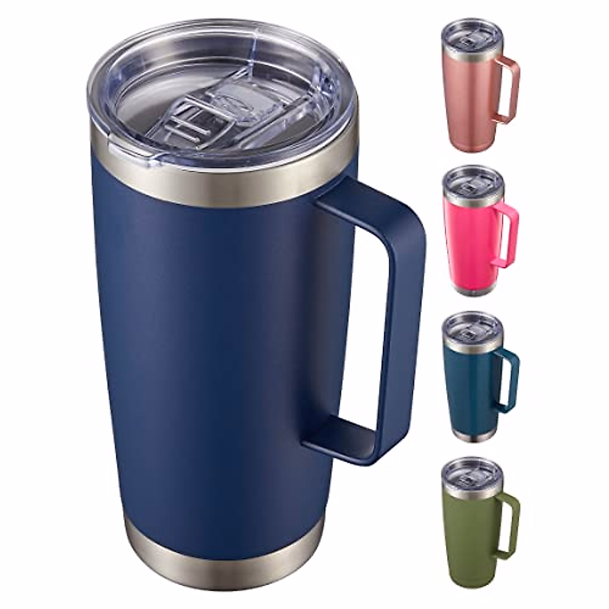 CIVAGO 20 oz Tumbler Mug with Lid and Straw, Insulated Travel Coffee Mug with Handle, Double Wall Stainless Steel Vacuum Coffee Tumbler, Thermal Coffee Cup, Navy Blue