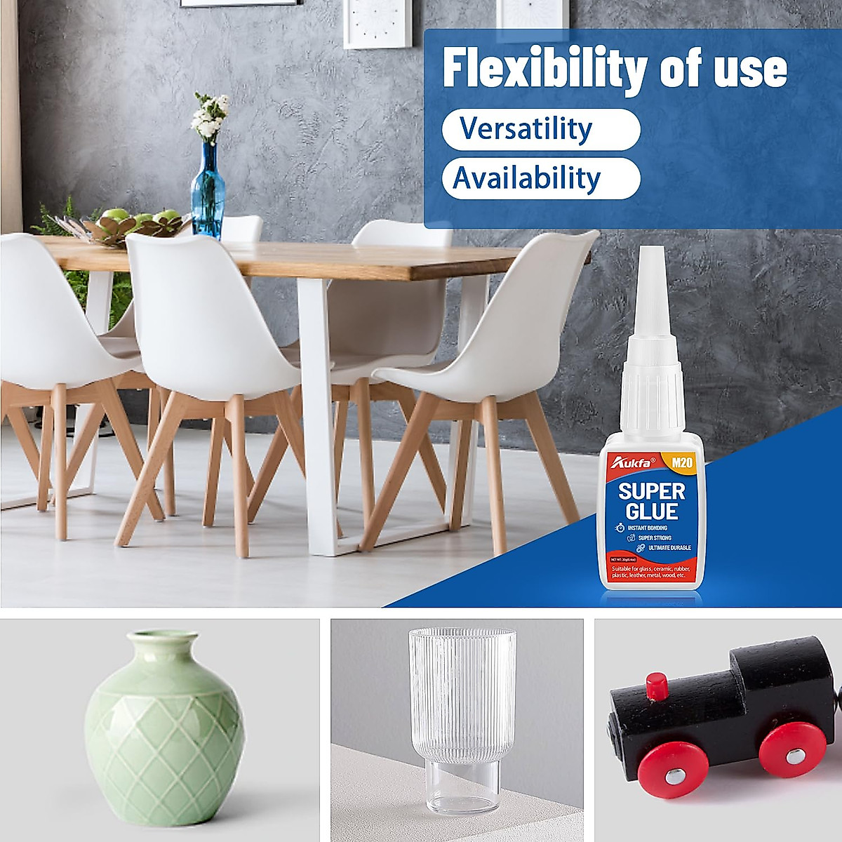 Super Glue, Aukfa Cyanoacrylate Adhesive Strong Bonding and Fast-Drying Glue for Your Repair Needs, Cyanoacrylate All-Purpose Repair Glue for Home Ceramic, Plastic, Glass, Wood, DIY Craft