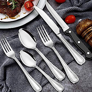 LIANYU 24-Piece Silverware Set with Steak Knives for 4, Stainless Steel Flatware Cutlery Set for Kitchen Restaurant Hotel, Fancy Eating Utensils Tableware with Beaded Edge, Dishwasher Safe