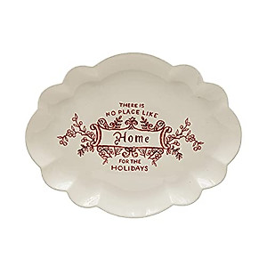 Stoneware Scalloped Platter "There's No Place Like Home", Cream and red