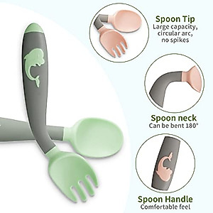 Baby Utensils Spoons Forks Sets with Travel Safe Case, Easy Grip Heat Resistant Bendable BPA Free Toddler Feeding Training Utensils Sets (2Pack,Green)