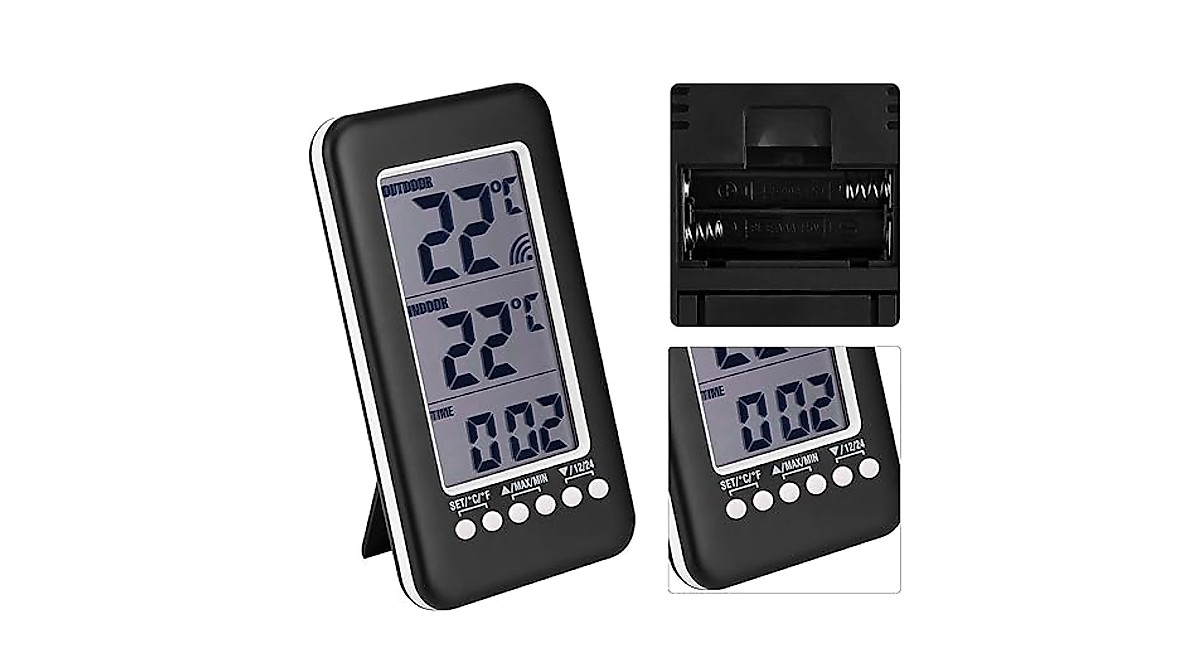 LCD Digital Thermometer Clock - Easy Indoor/Outdoor Readings