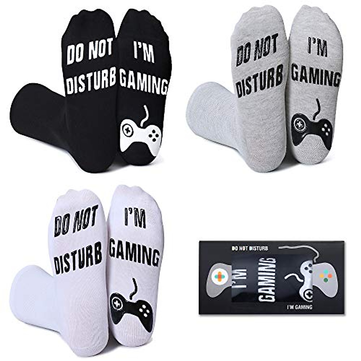 Leotruny Do Not Disturb I'm Gaming Socks Cotton Novelty Funny Socks With Gift Box (C03-3 Pack Multicoloured (Crew))