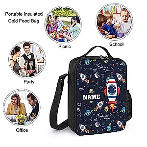 Aicihert Custom Galaxy Planet Rocket Backpack Personalized 3 Piece Set Backpack with Your Name Text School Bag Customized Bookbag with Lunch Box And Pencil Case Set for Boys Girls Student
