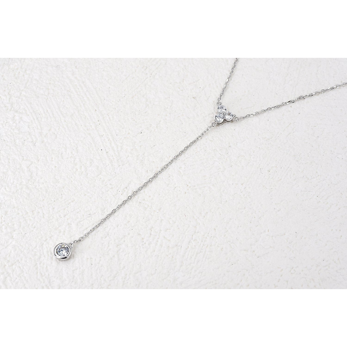 espere Womens Sterling Silver Dainty CZ Lariat Necklace Triple CZ Cluster Y-Shaped Necklace Platinum Plated