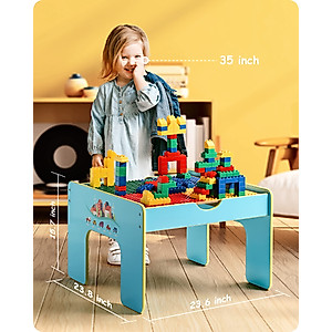 SainSmart Jr. Wooden Train Activity Table 116pcs, 3-in-1 Kids Playset with Large Building Blocks, Track Set and Reversible Top for Toddlers